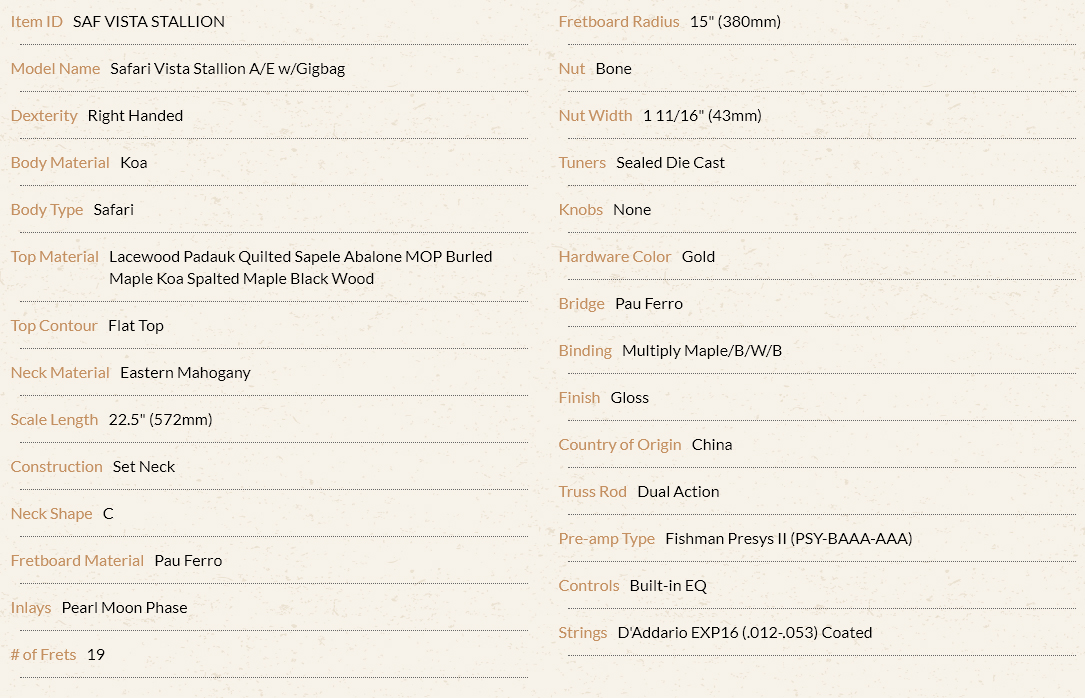 SAFARI VISTA STALLION TRAVEL GUITAR A/E